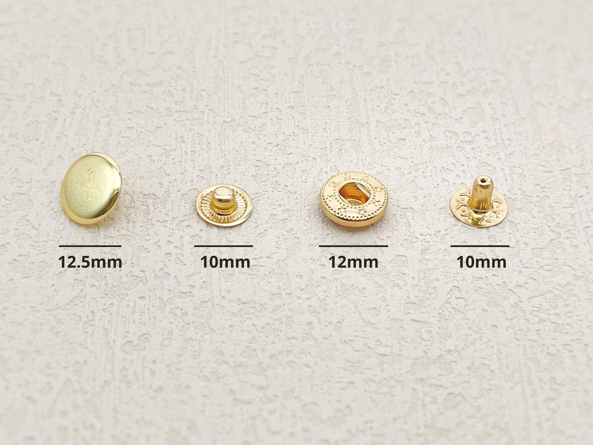 Polished Brass Snap Fasteners Light Gold - 10mm 12.5mm 15mm – L&S LEATHER